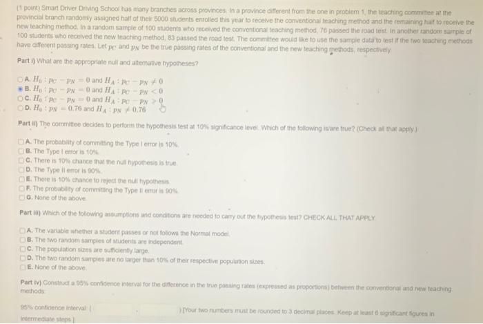 Solved (1 point) Smart Driver Driving School has many | Chegg.com