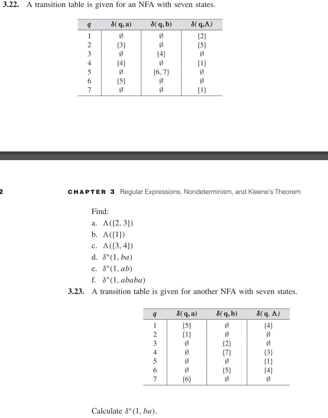 Solved 3.22. ﻿A transition table is given for an NFA with | Chegg.com