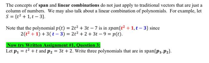Solved The concepts of span and linear combinations do not | Chegg.com