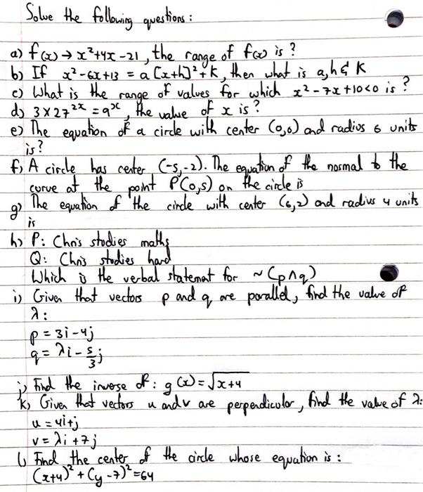 Solved range of foo is? Solve the following questions: a | Chegg.com