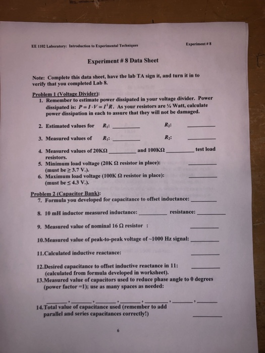 Solved EE 1202 Experiment #8 - Circuit Design Problems 1. | Chegg.com