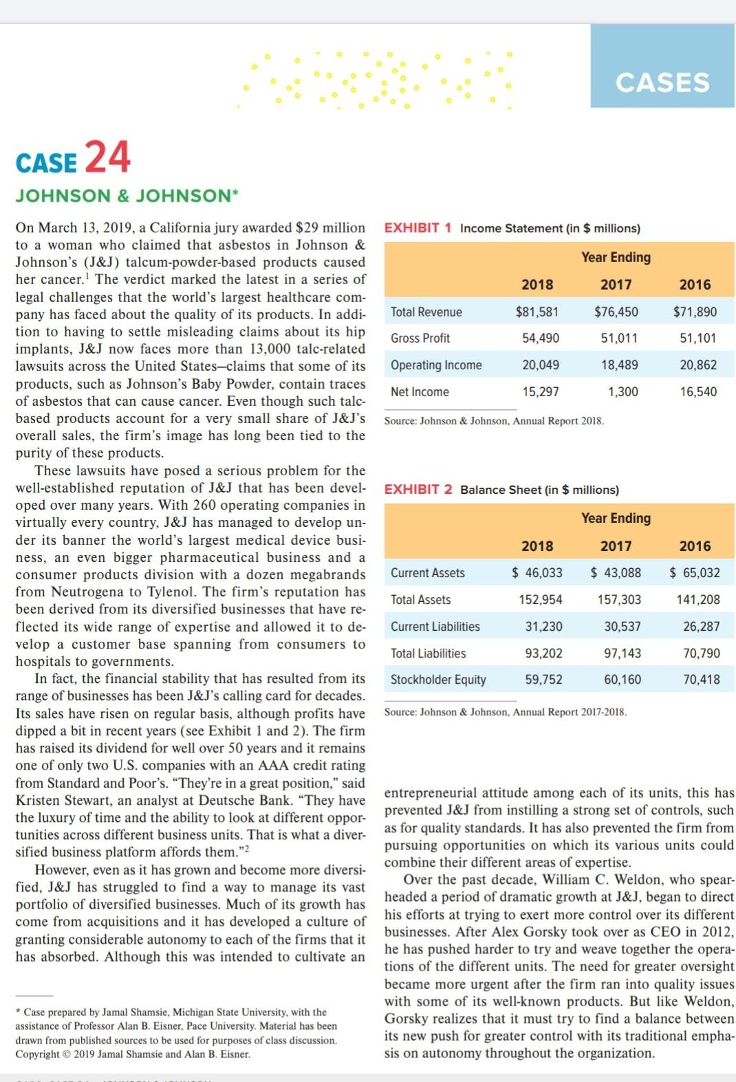 Solved CASE ANALYSIS CASE NAME: JOHNSON & JOHNSON | Chegg.com