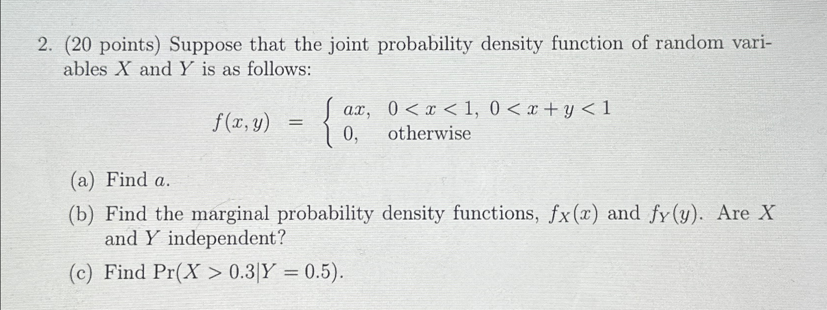 Solved (20 ﻿points) ﻿Suppose that the joint probability | Chegg.com