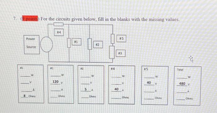 Solved 7. (2 points) For the circuits given below, fill in | Chegg.com