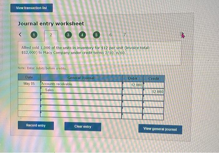 Solved Journal entry worksheet (3) 4 5 6 7 Allied sold 1,000 | Chegg.com