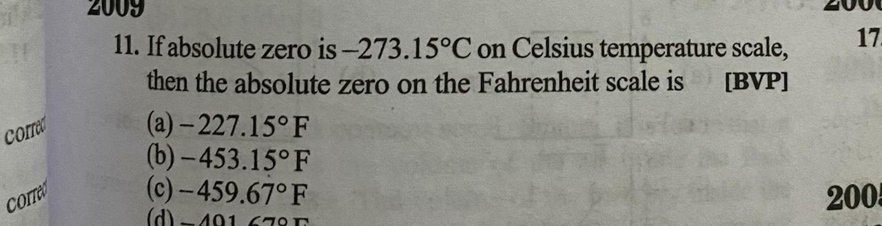 Solved 17. 2009 11. If absolute zero is -273.15°C on Celsius | Chegg.com