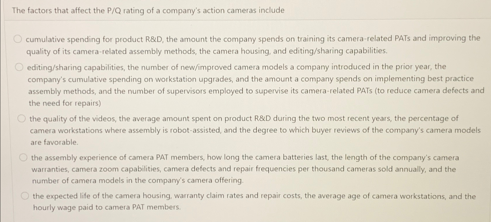 Solved The factors that affect the P/Q rating of a company's | Chegg.com