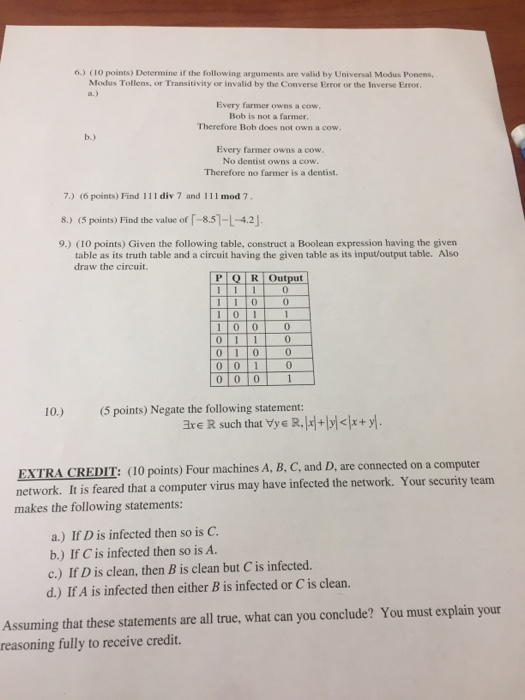 Solved 6 10 Points Determine If The Following Arguments