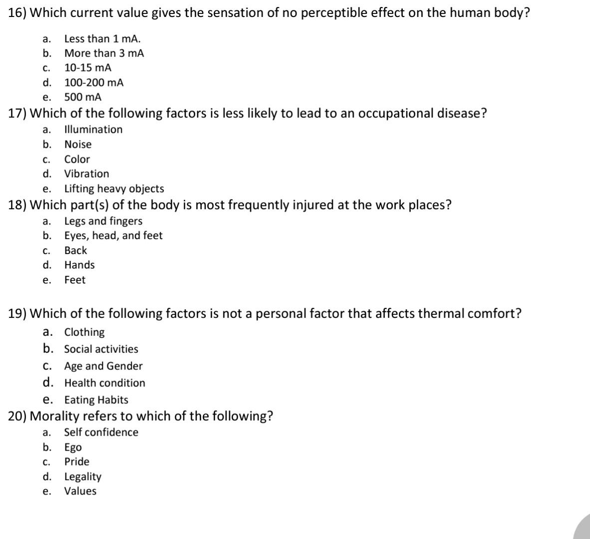 Solved 16) Which current value gives the sensation of no | Chegg.com