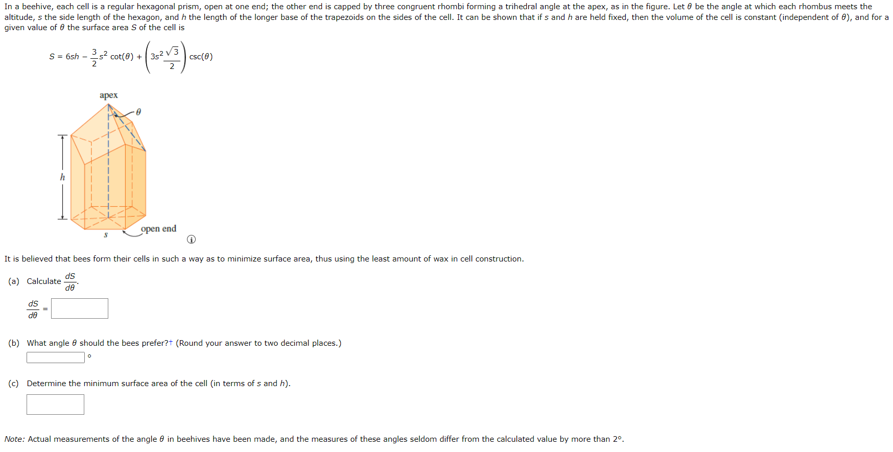 Solved given value of θthe ﻿surface area S of ﻿the cell | Chegg.com