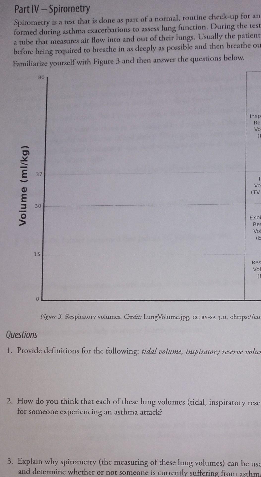 Solved a Part IV - Spirometry Spirometry is a test that is | Chegg.com