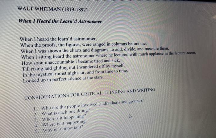 WALT WHITMAN (1819-1892) When I Heard the Learn 'd | Chegg.com