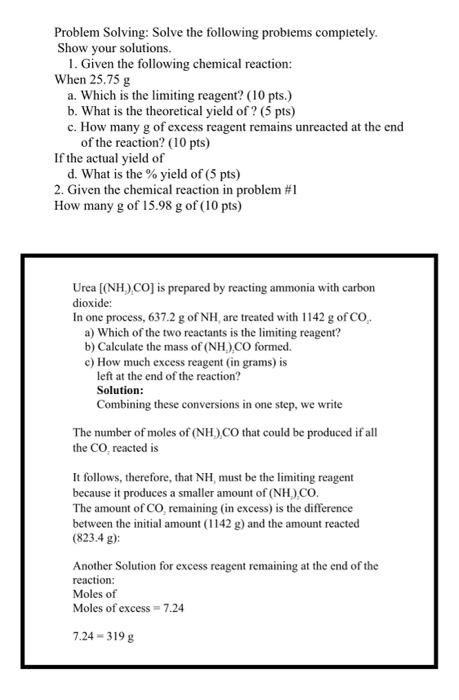 Solved Problem Solving: Solve the following problems | Chegg.com