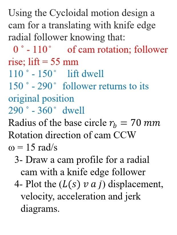 Solved Using the Cycloidal motion design a cam for a | Chegg.com