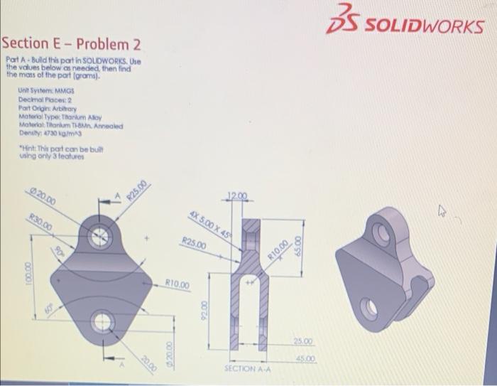 Solved BS SOLIDWORKS Section E - Problem 2 Pat A Build this | Chegg.com