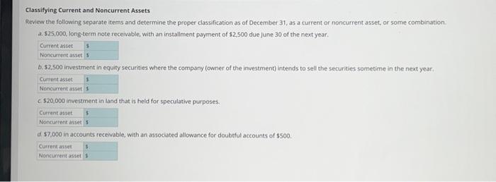 Classifying Current and Noncurrent Assets Review the | Chegg.com