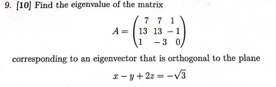 Solved [10] ﻿Find the eigenvalue of the | Chegg.com