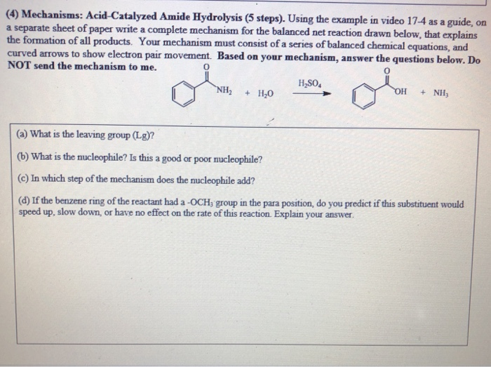 Solved (4) Mechanisms: Acid-Catalyzed Amide Hydrolysis (5 | Chegg.com