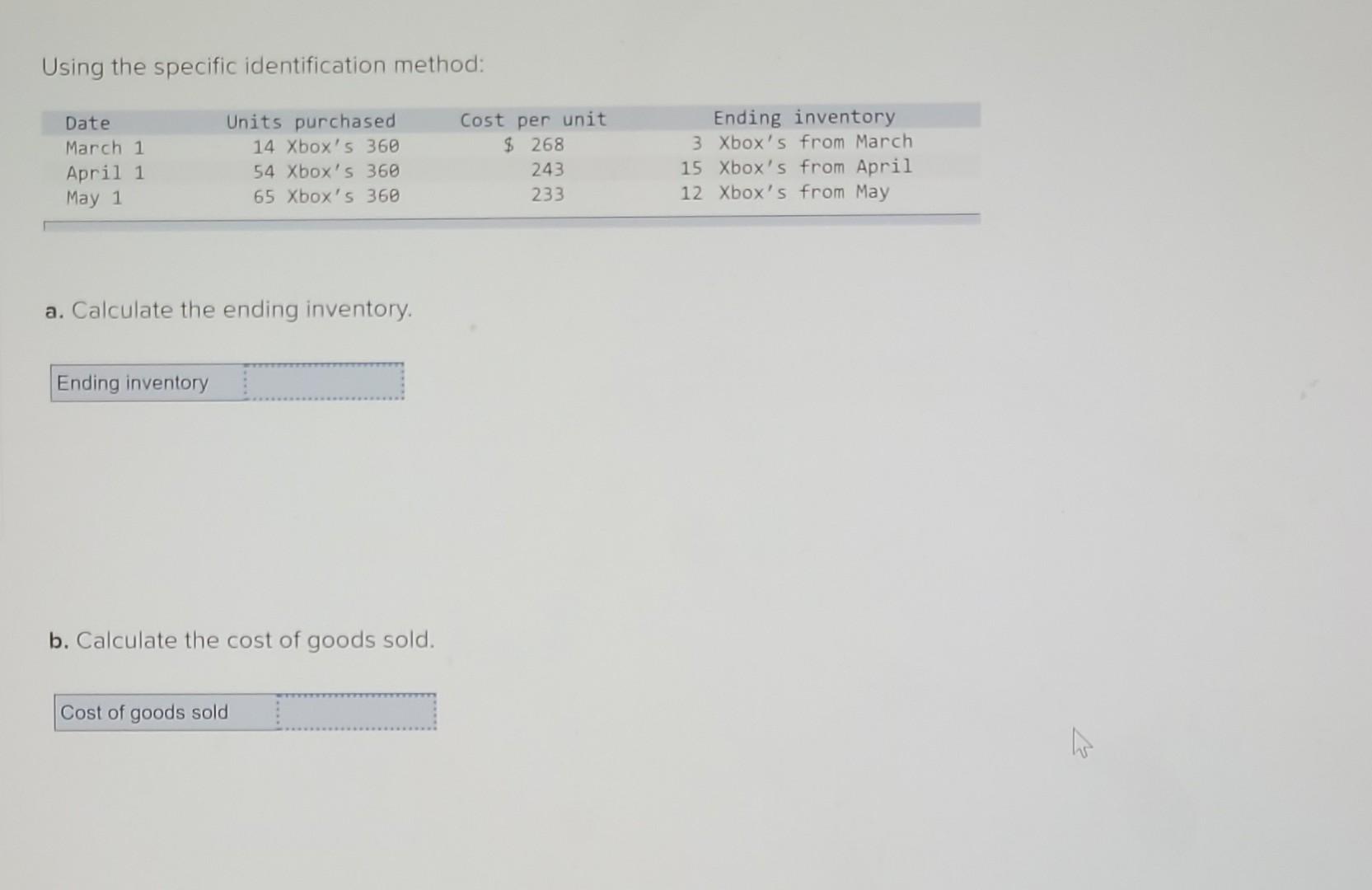 Solved Using the specific identification method: Date March | Chegg.com