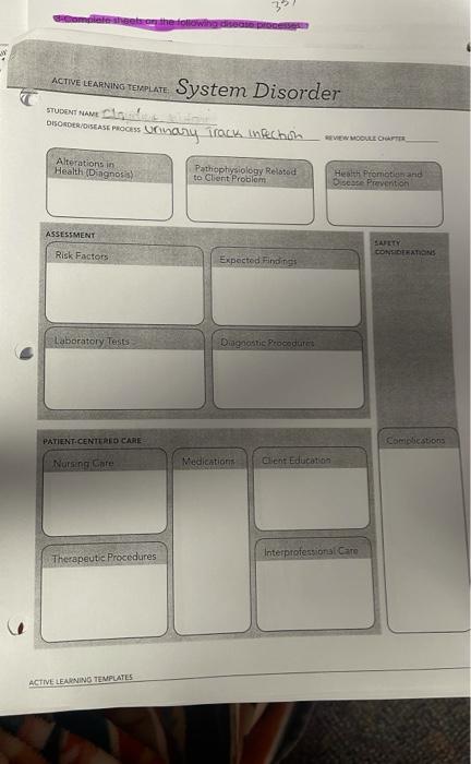 Solved ACTIVE LEARNING TEMPLATE System Disorder STUDENT NANE | Chegg.com