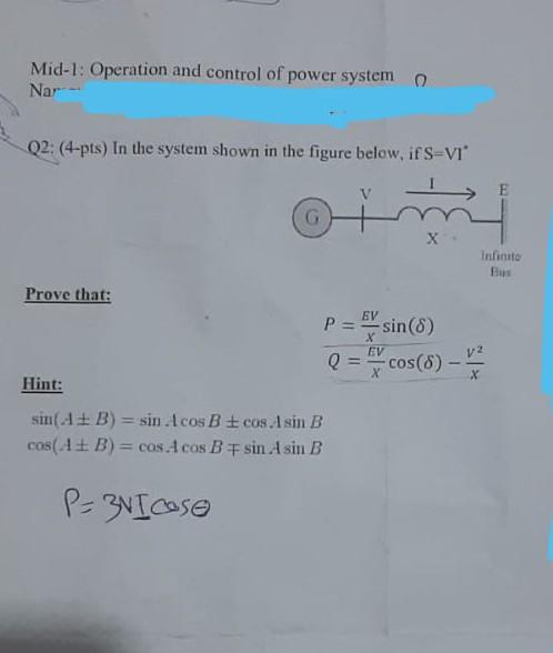 Solved Mid-1: Operation and control of power system o Nar-- | Chegg.com