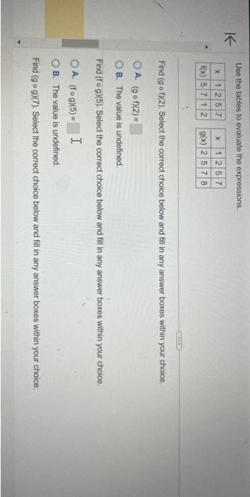 Solved Use the tables to ovaluate the expressions. Find | Chegg.com