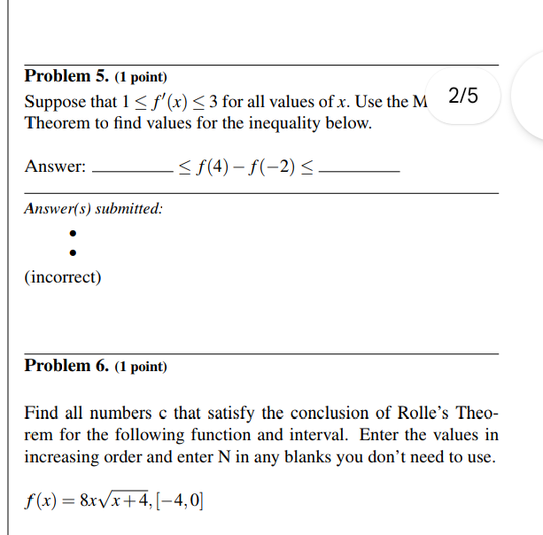 Solved Problem 5. (1 point) Suppose that \\( 1 \\leq | Chegg.com