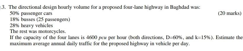 .3. The directional design hourly volume for a | Chegg.com