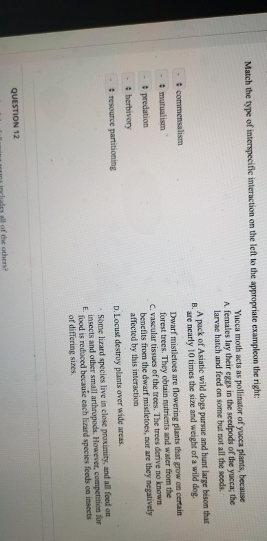 Solved В. Match the type of interspecific interaction on the | Chegg.com