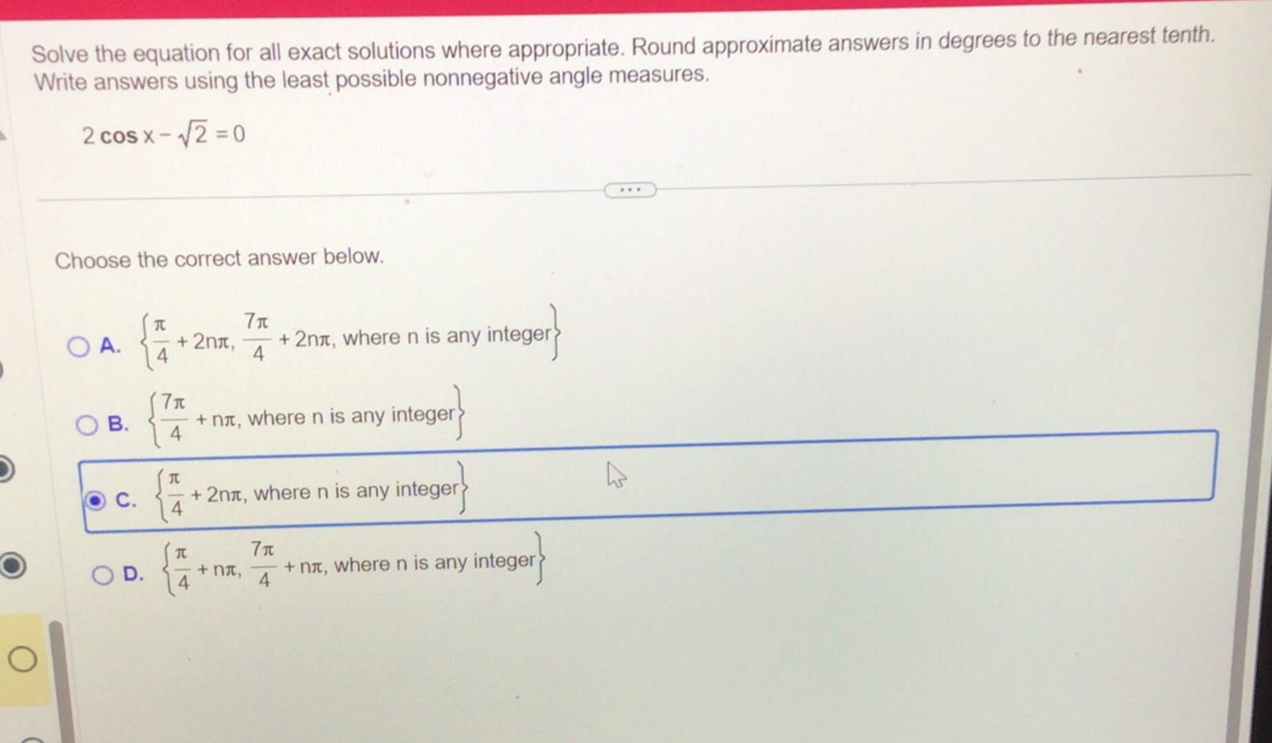 Solved Solve the equation for all exact solutions where | Chegg.com