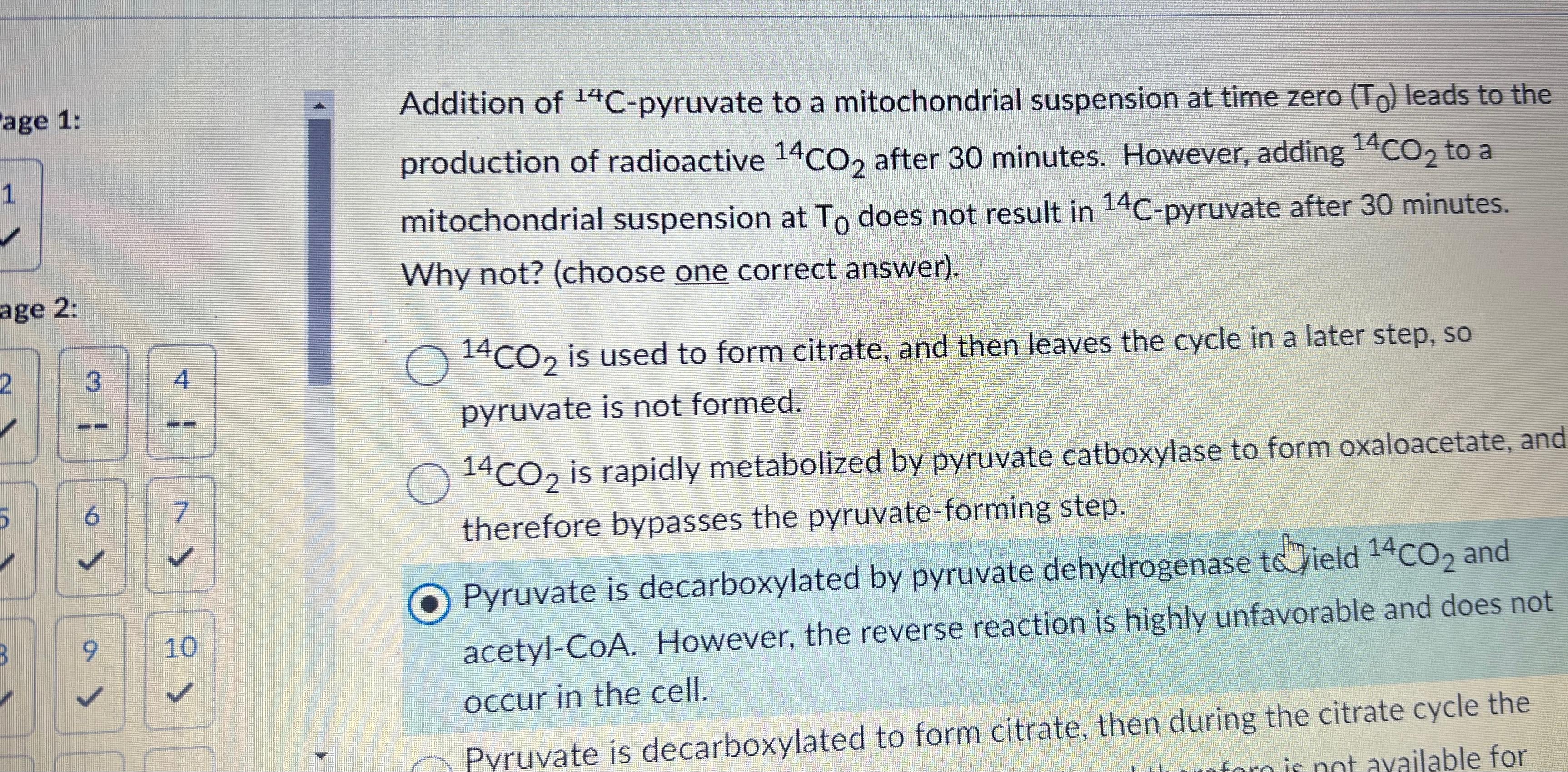 Solved Addition of ?14C-pyruvate to a mitochondrial | Chegg.com