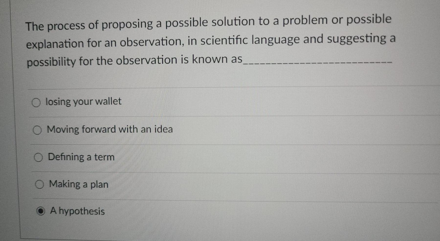Solved The process of proposing a possible solution to a | Chegg.com