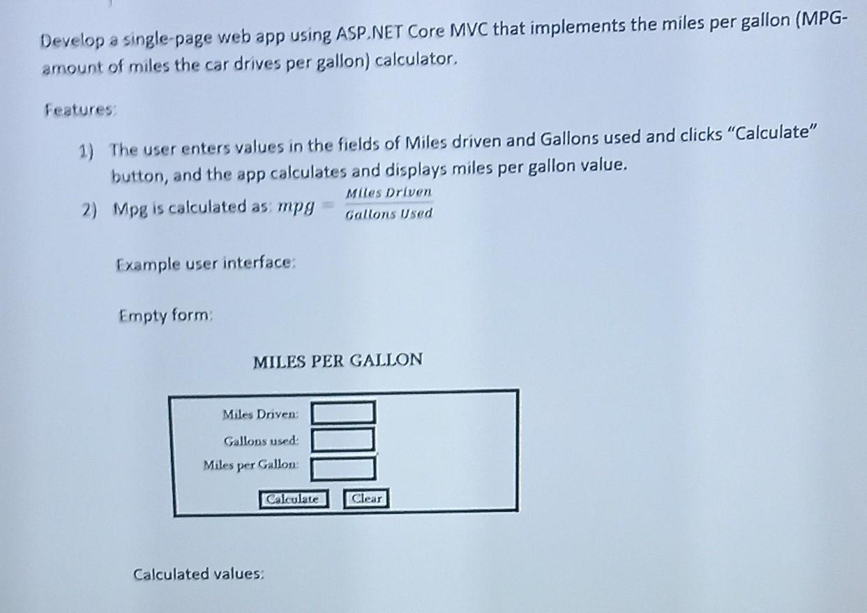 Solved Develop a single page web app using ASP.NET Core MVC | Chegg.com