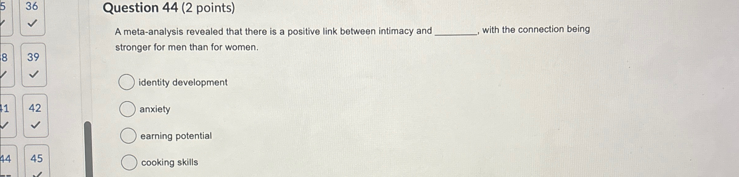 Solved Question 44 (2 ﻿points)A meta-analysis revealed that | Chegg.com