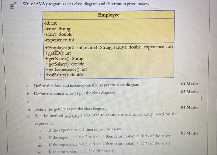 Solved 中 Write Java Program As Per Class Diagram And