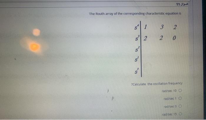 Solved السؤال 11 The Routh array of the corresponding | Chegg.com