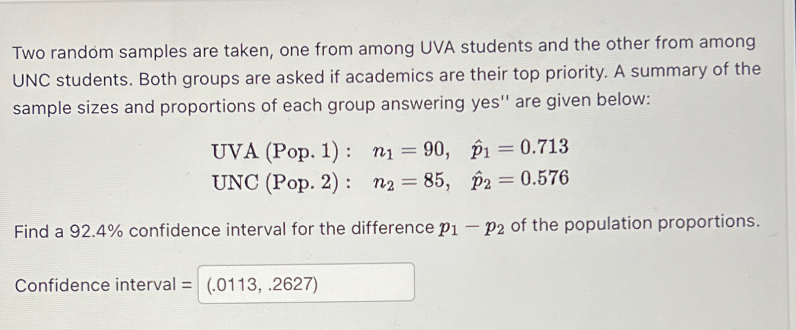Solved Two random samples are taken, one from among UVA | Chegg.com