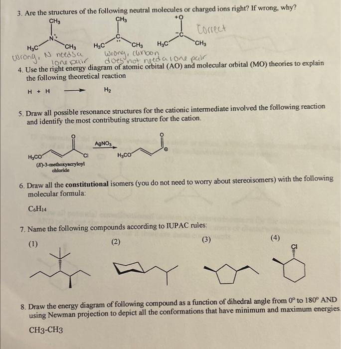 Solved 3 Are the structures of the following neutral | Chegg.com