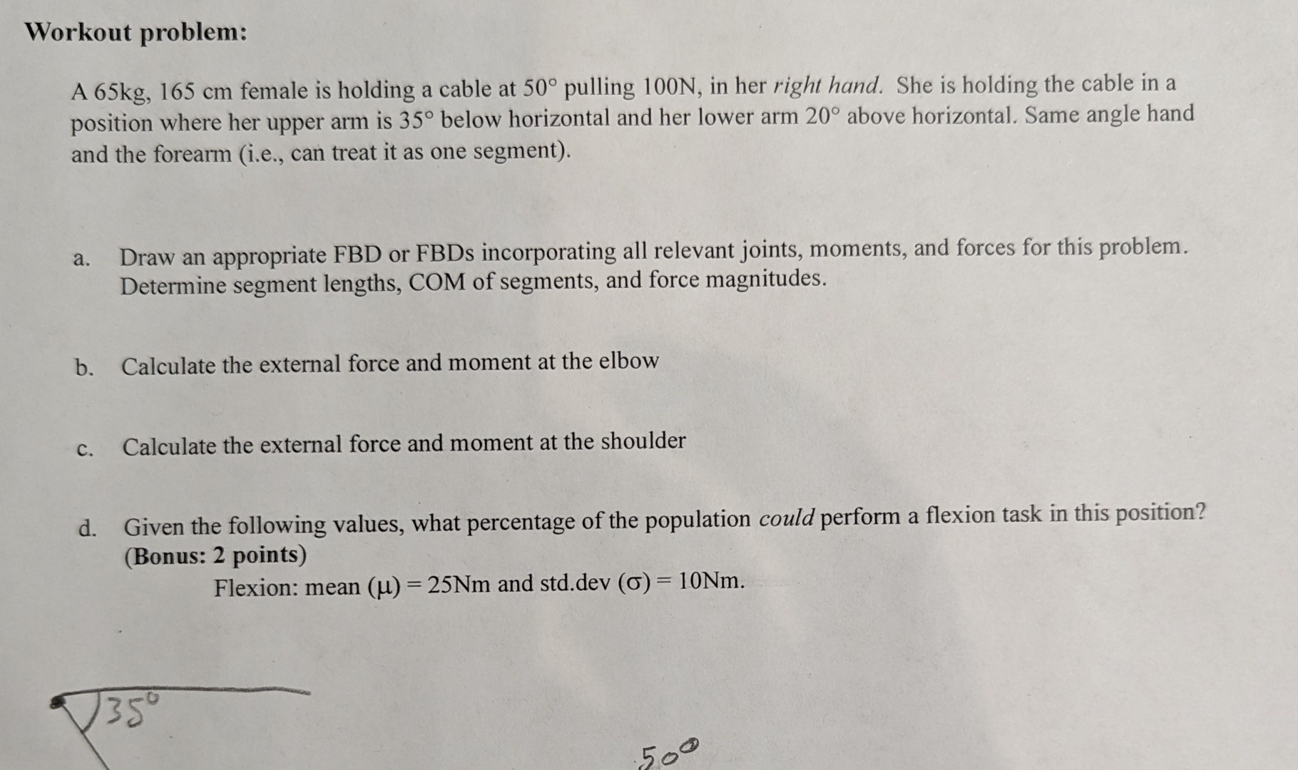 Solved Workout problem:A 65kg,165cm ﻿female is holding a | Chegg.com