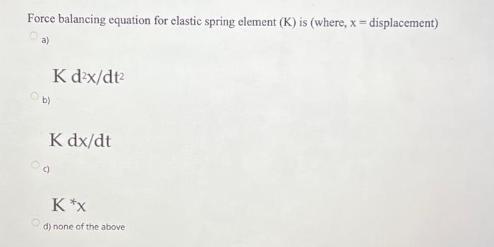 Solved Force balancing equation for elastic spring element | Chegg.com