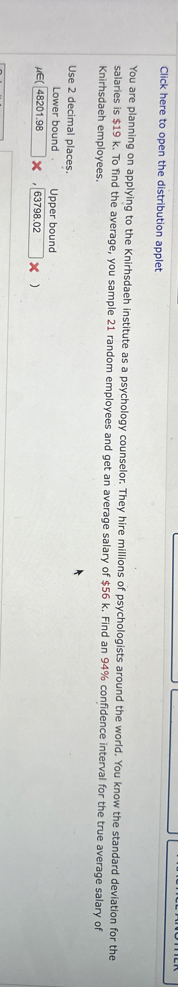 Solved Click here to open the distribution appletYou are | Chegg.com