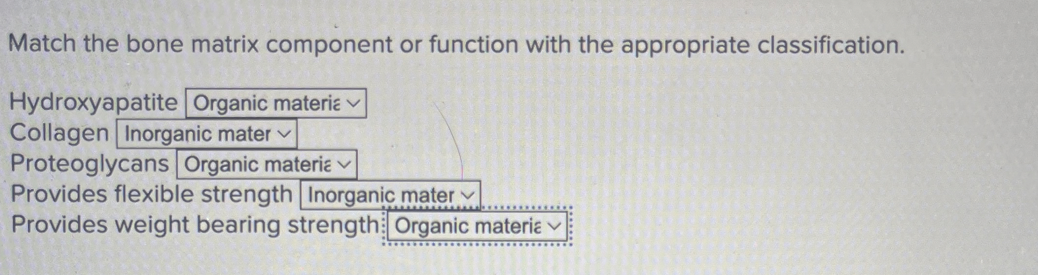 Solved Match the bone matrix component or function with the | Chegg.com