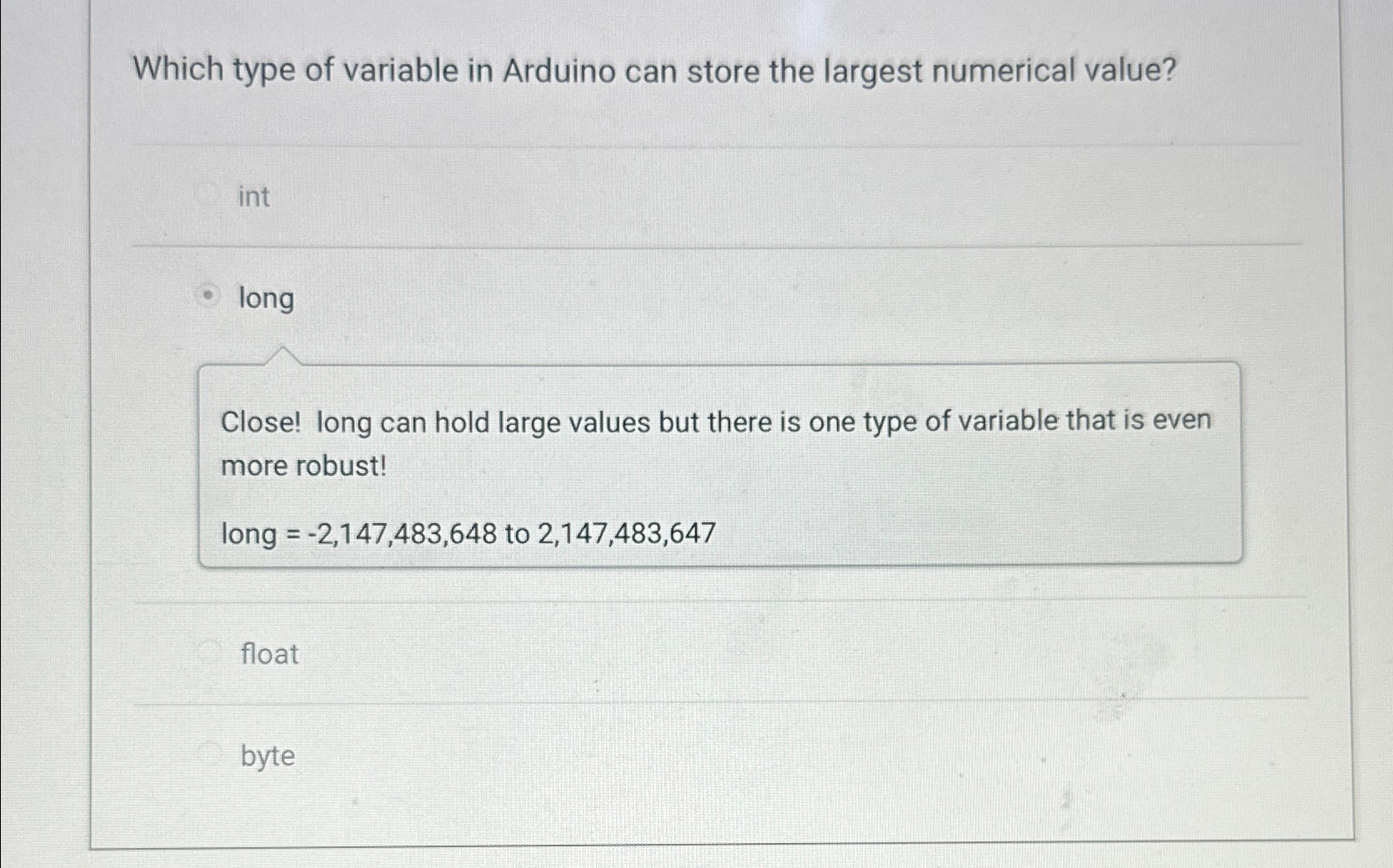 Solved Which Type Of Variable In Arduino Can Store The