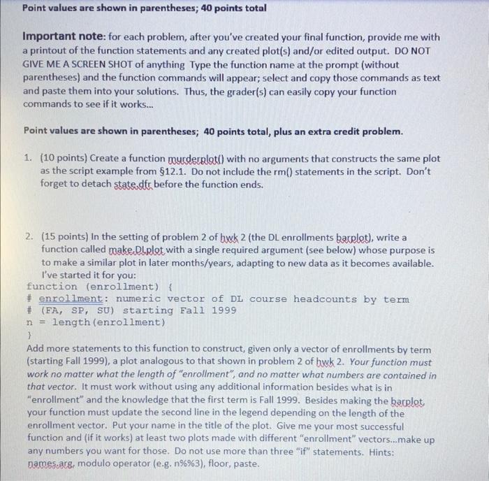 Point values are shown in parentheses; 40 points | Chegg.com