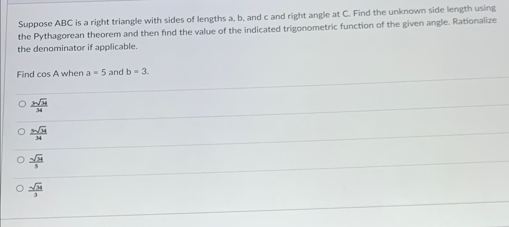Solved Suppose ABC is a right triangle with sides of lengths | Chegg.com