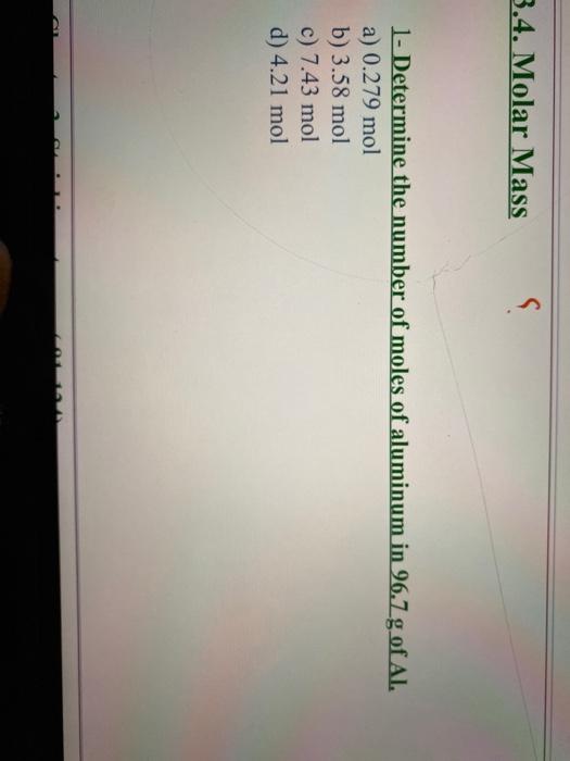 Solved 3.4. Molar Mass Calcium carbonate (CaCO3), also | Chegg.com