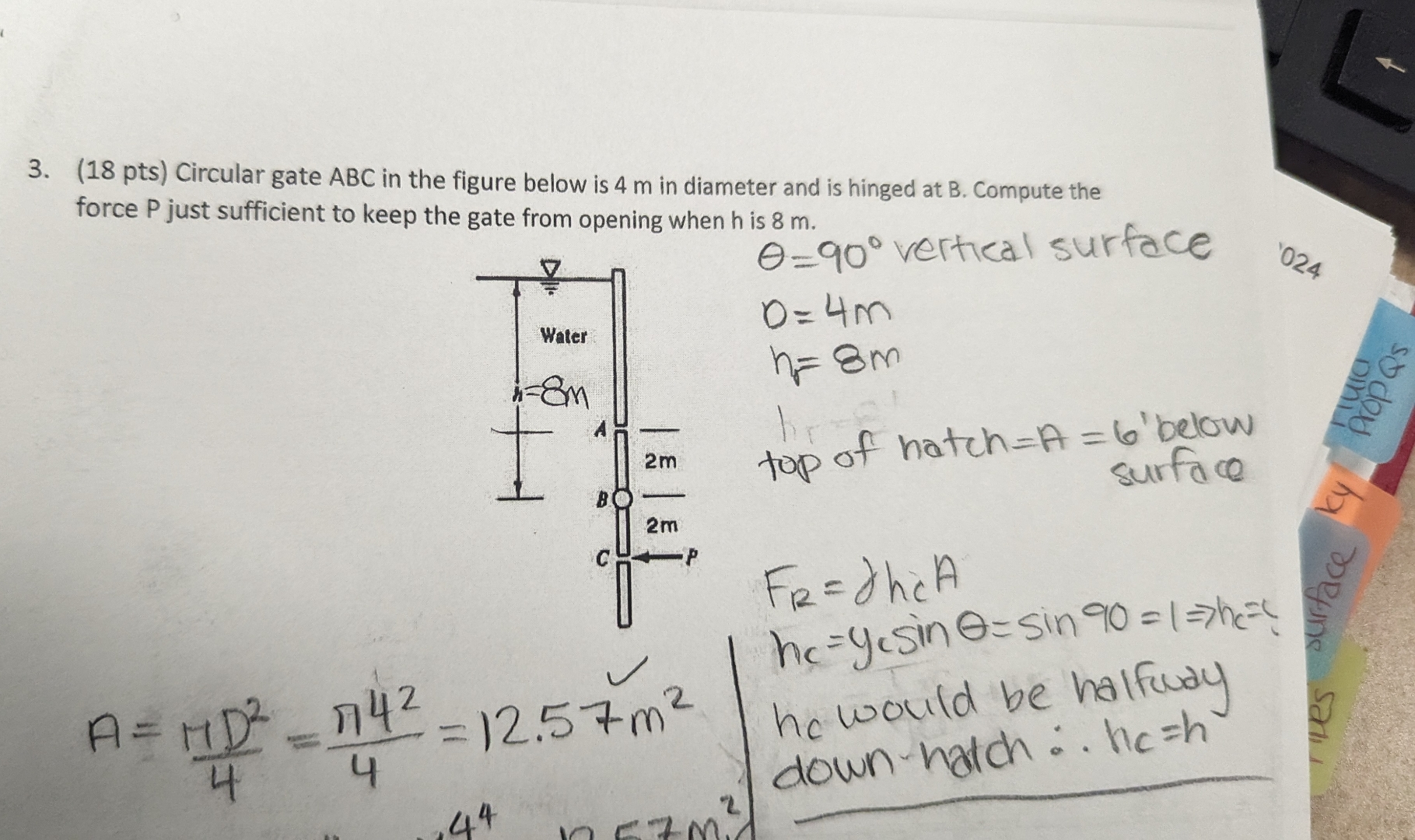 (18 ﻿pts) ﻿Circular gate ABC in the figure below is | Chegg.com