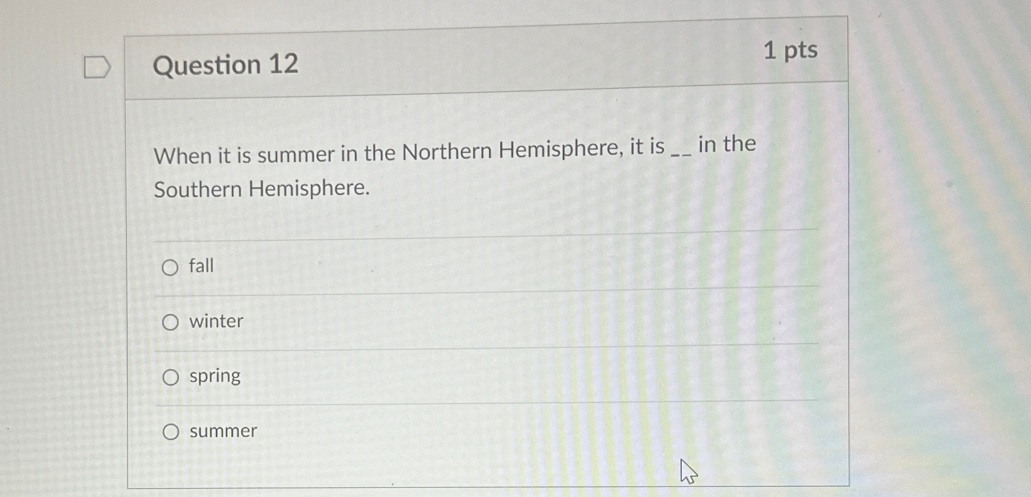 Solved Question 121 ﻿ptsWhen it is summer in the Northern | Chegg.com