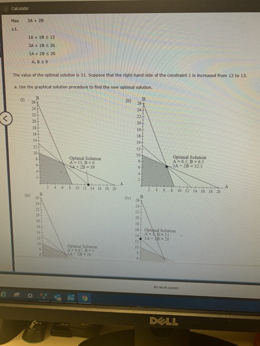 Solved Calculator Max 3A + 2B 1A + 18 S 12 3A + 1B 5 26 1A + | Chegg.com