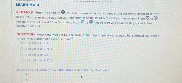 Solved LEARN MORE REMARKS From the origin to (4), the train | Chegg.com